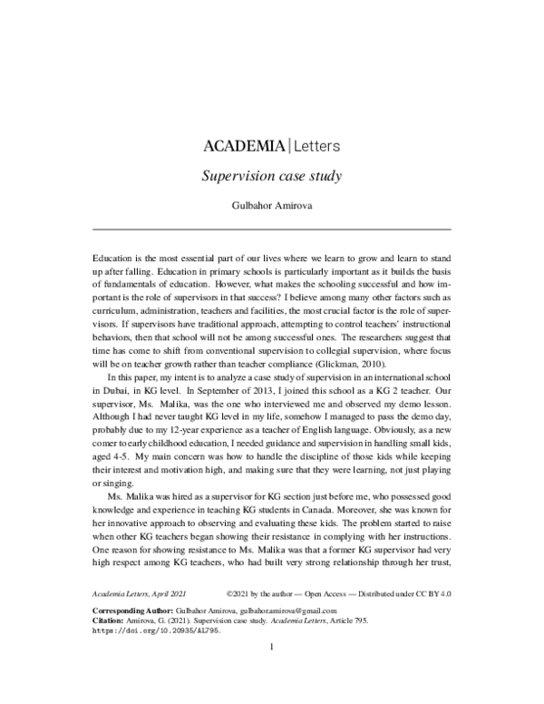 (PDF) Supervision case study