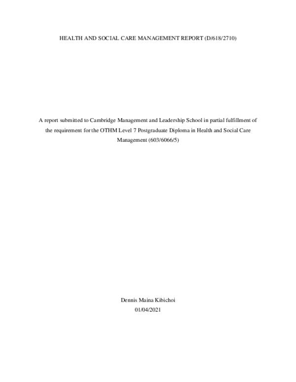 (PDF) HEALTH AND SOCIAL CARE MANAGEMENT REPORT (D/618/2710) A report ...