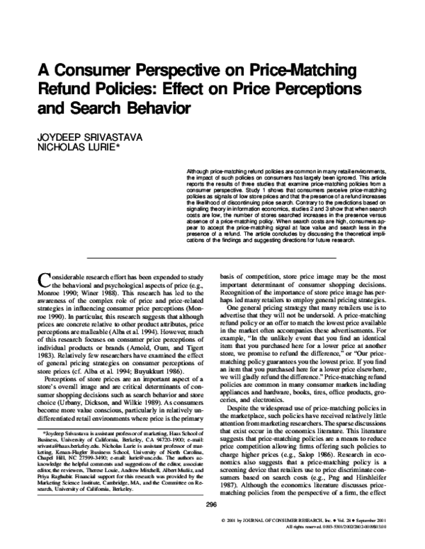 (PDF) A Consumer Perspective on Price‐Matching Refund Policies: Effect ...