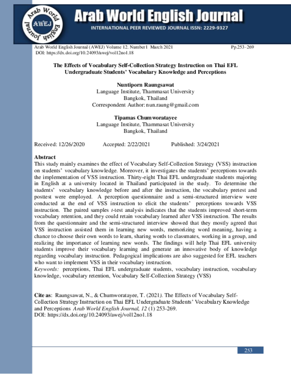 (PDF) The Effects of Vocabulary Self-Collection Strategy Instruction on ...