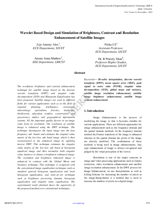 (PDF) Wavelet-Based Enhancement of Satellite Image Quality