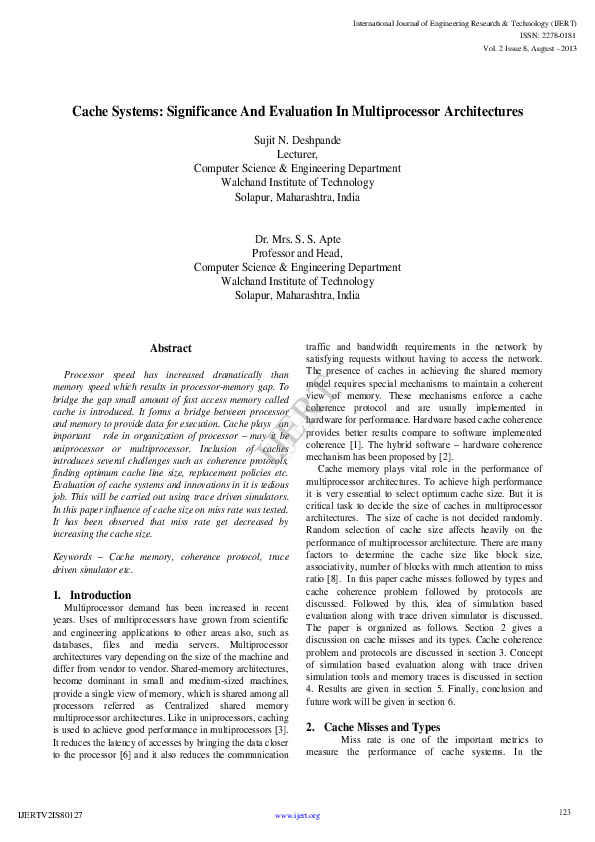 (PDF) Cache Systems: Significance And Evaluation In Multiprocessor Architectures