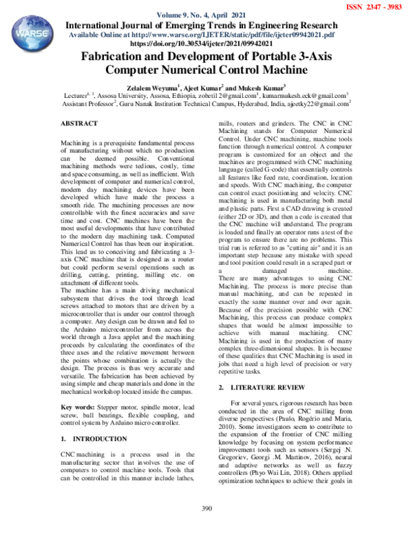 (PDF) Fabrication and Development of Portable 3-Axis Computer Numerical Control Machine