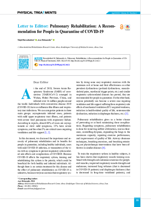 (PDF) Letter to Edittor: Pulmonary Rehabilitation: A Recom- mendation ...