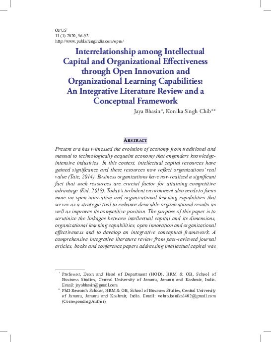 (PDF) Interrelationship among Intellectual Capital and Organizational Effectiveness through Open ...