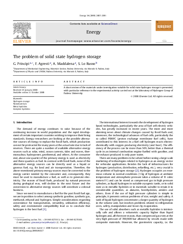(PDF) The problem of solid state hydrogen storage