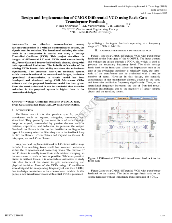 Pdf Ijert Design And Implementation Of Cmos Differential Vco Using Back Gate Transformer Feedback