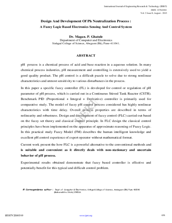 (PDF) IJERT-Design And Development Of Ph Neutralization Process : A Fuzzy Logic Based ...
