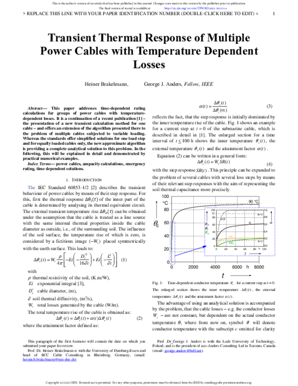 (PDF) Transient thermal response of buried power cables