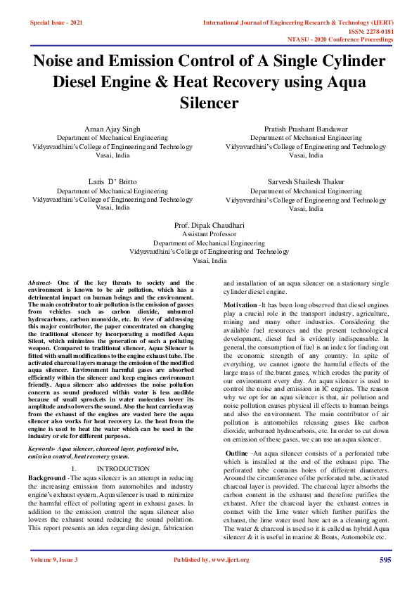 (PDF) IJERT-Noise and Emission Control of A Single Cylinder Diesel Engine & Heat Recovery using ...