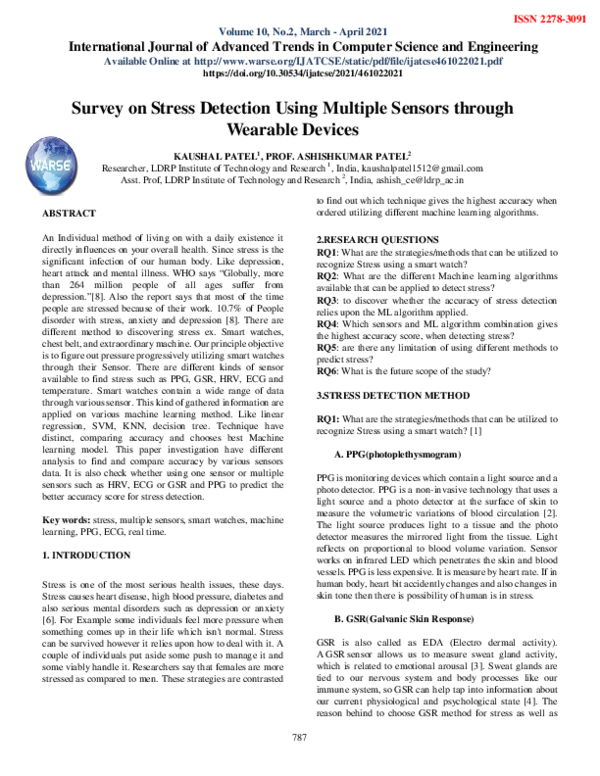Pdf Survey On Stress Detection Using Multiple Sensors Through