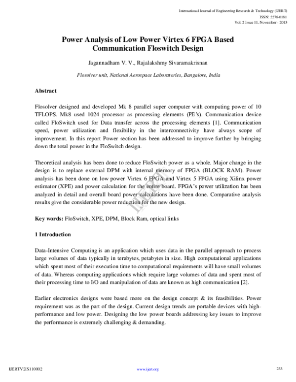 Ijert Power Analysis Of Low Power Virtex 6 Fpga Based Communication