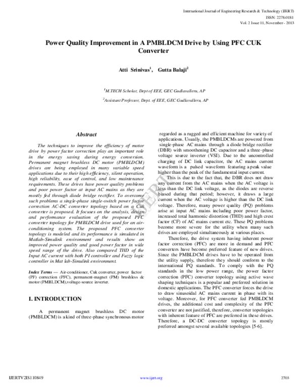 (PDF) IJERT-Power Quality Improvement in A PMBLDCM Drive by Using PFC ...