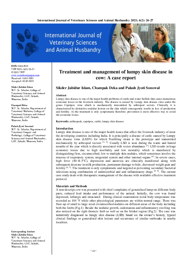 (PDF) Treatment and management of lumpy skin disease in cow: A case report