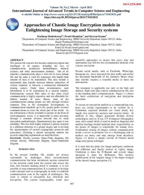 (PDF) Approaches of Chaotic Image Encryption models in Enlightening ...