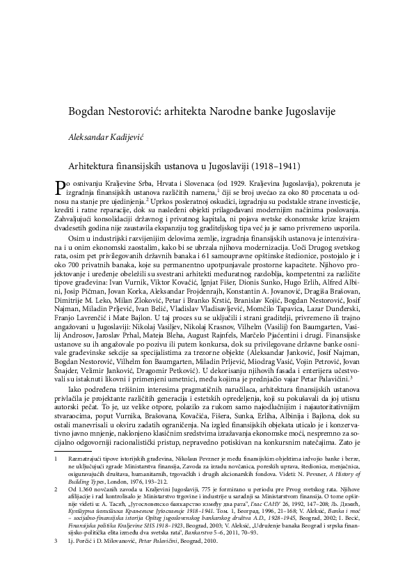 (PDF) Bogdan Nestorović: arhitekta Narodne banke Jugoslavije, u ...