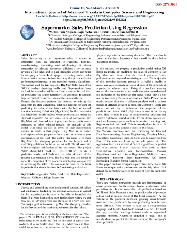 (PDF) Supermarket Sales Prediction Using Regression