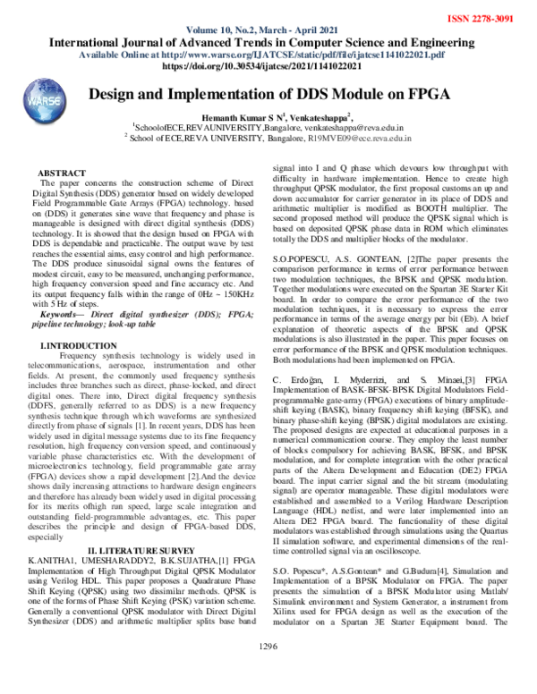 (PDF) Design and Implementation of DDS Module on FPGA