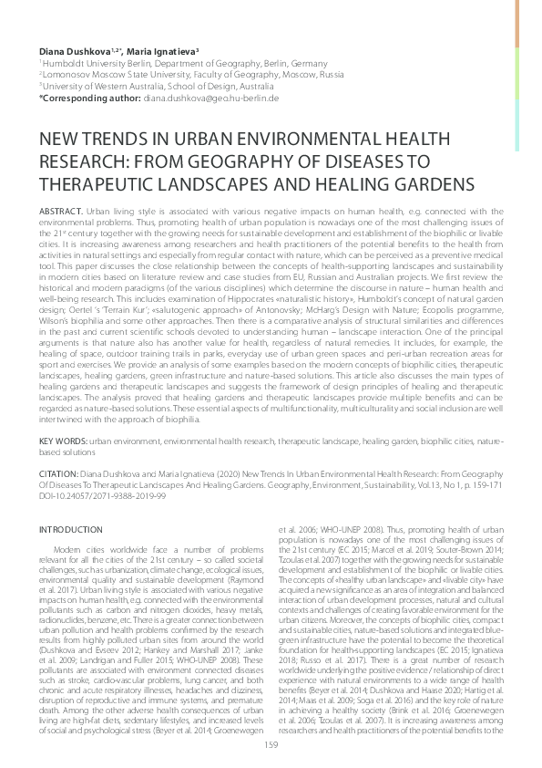 (PDF) New Trends In Urban Environmental Health Research: From Geography ...