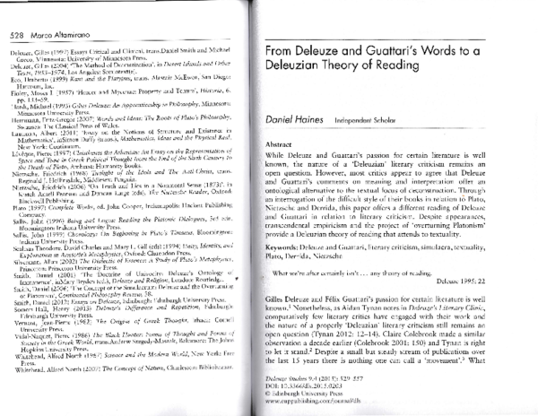 (PDF) From Deleuze and Guattari's Words to a Deleuzian Theory of Reading