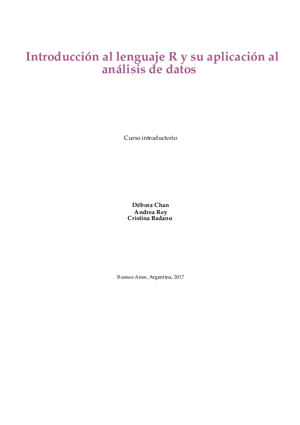 (PDF) Introducción al lenguaje R y su aplicación al análisis de datos Curso introductorio
