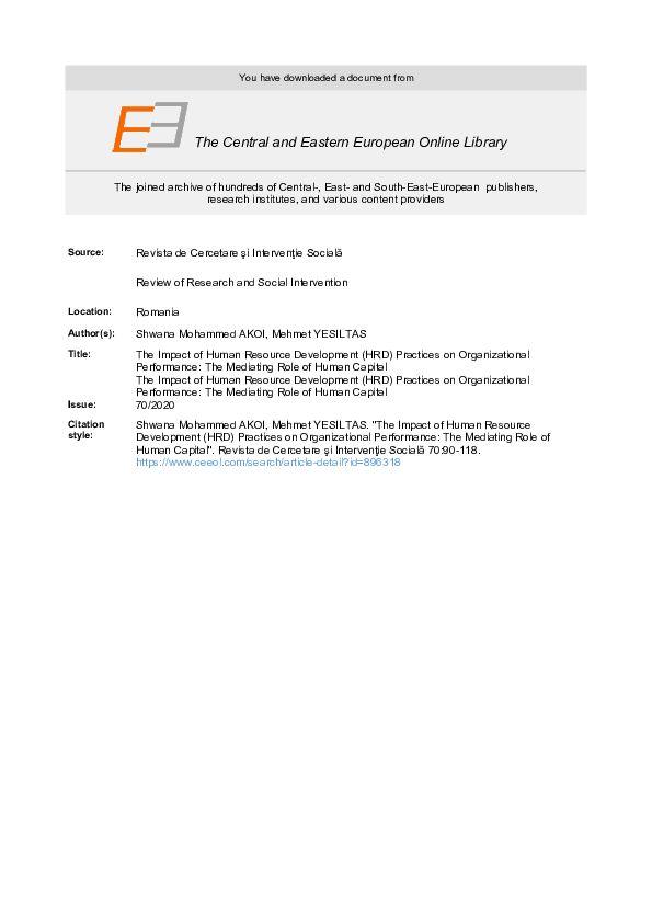 Pdf The Impact Of Human Resource Development Hrd Practices On Organizational Performance