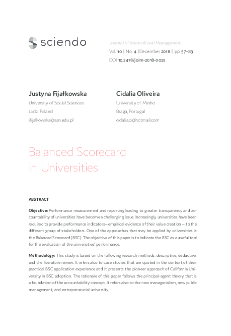 (PDF) Balanced Scorecard in Universities