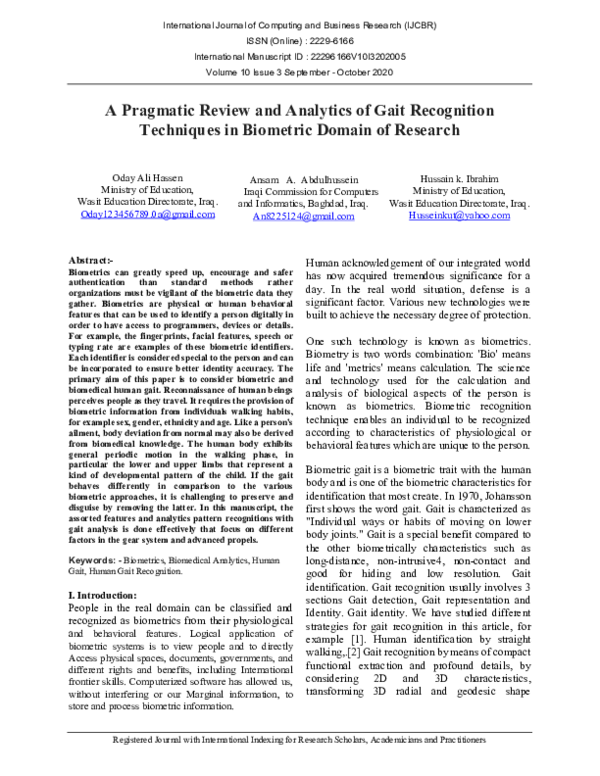 (PDF) A Pragmatic Review and Analytics of Gait Recognition