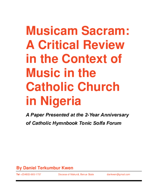 (PDF) Musicam Sacram: A Critical Review in the Context of Music in the ...