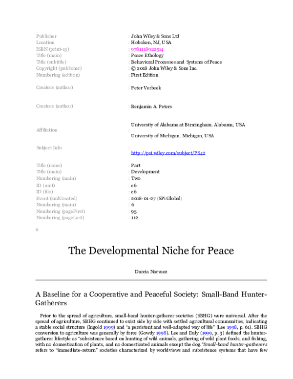 (PDF) The Developmental Niche for Peace