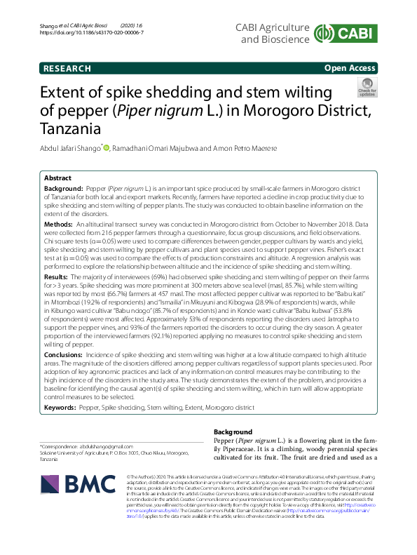 (PDF) Extent of spike shedding and stem wilting of pepper (Piper nigrum ...