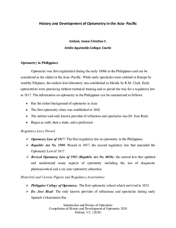 (DOC) A Short Summary on the History and Development of Optometry in ...