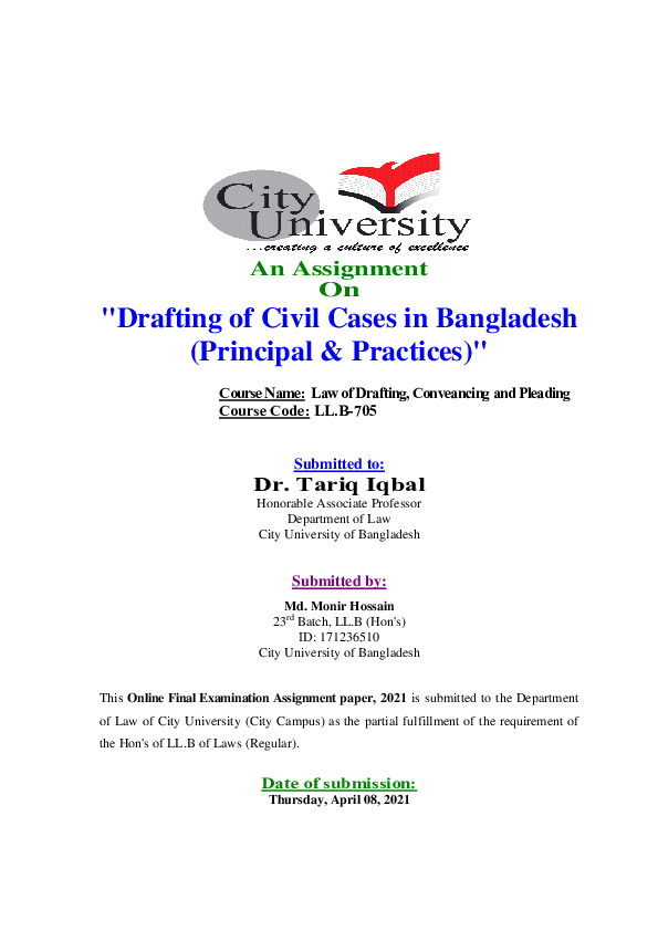 (PDF) "Drafting of Civil Cases in Bangladesh (Principal & Practices ...