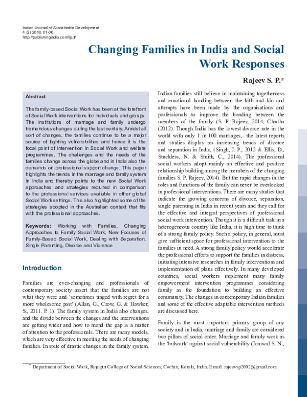 (PDF) Changing Families in India and Social Work Responses