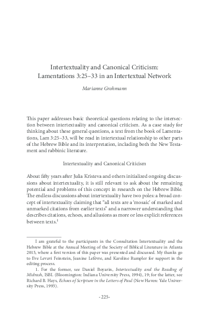 (PDF) Intertextuality and Canonical Criticism: Lamentations 3:25-33 in ...