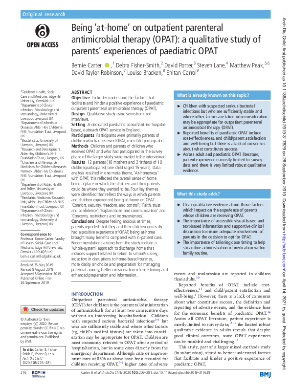 (PDF) Being 'at-home' on outpatient parenteral antimicrobial therapy ...
