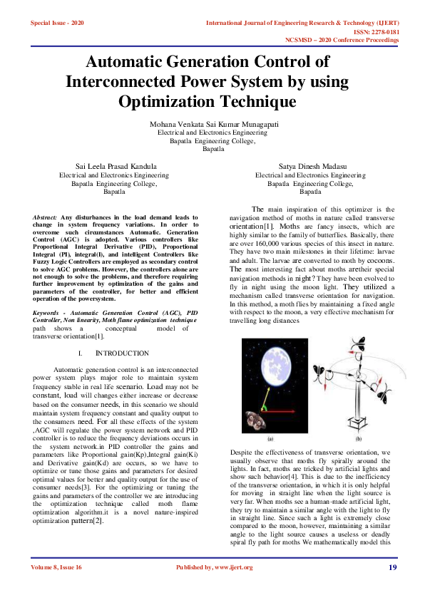 Pdf Ijert Automatic Generation Control Of Interconnected Power System By Using Optimization