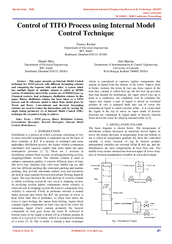 (PDF) IJERT-Control of TITO Process using Internal Model Control Technique
