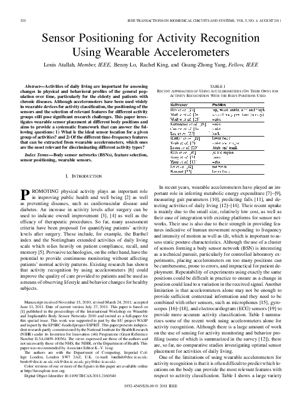 (PDF) Sensor Positioning for Activity Recognition Using Wearable Accelerometers