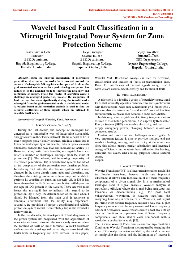 (PDF) IJERT-Wavelet based Fault Classification in a Microgrid Integrated Power System for Zone ...