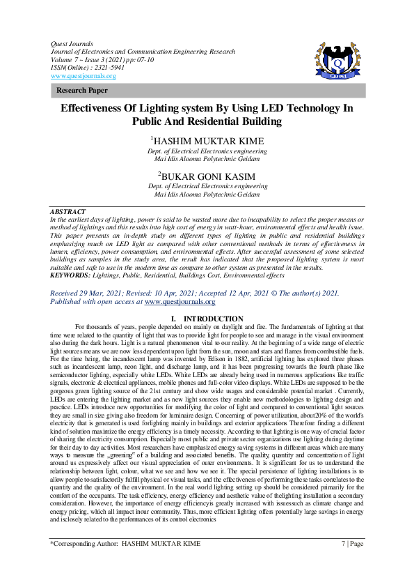 (PDF) Effectiveness Of Lighting system By Using LED Technology In ...