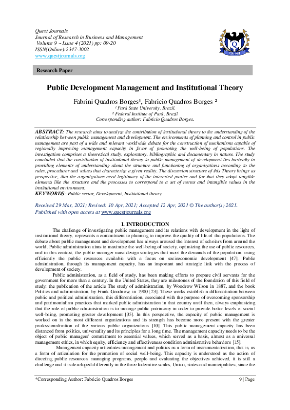 (PDF) Public Development Management and Institutional Theory