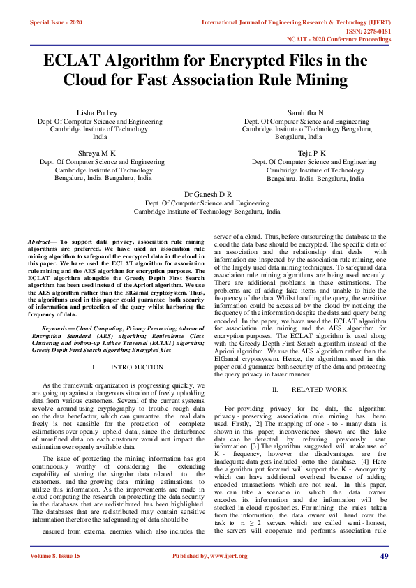 (PDF) IJERT-ECLAT Algorithm for Encrypted Files in the Cloud for Fast Association Rule Mining ...