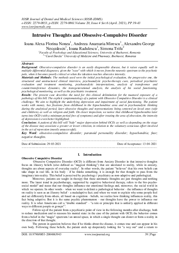 (PDF) Intrusive Thoughts and Obsessive-Compulsive Disorder