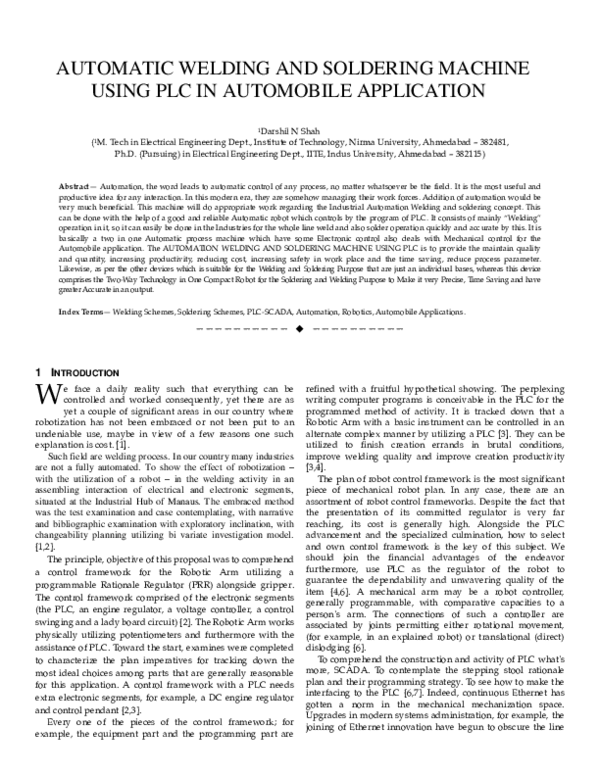 (PDF) AUTOMATIC WELDING AND SOLDERING MACHINE USING PLC IN AUTOMOBILE ...