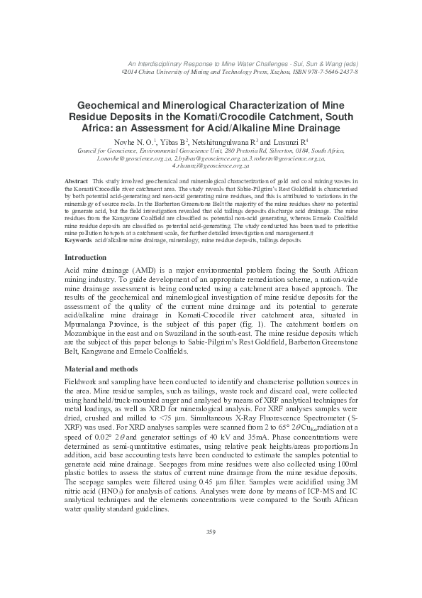(PDF) Geochemical and Minerological Characterization of Mine Residue ...