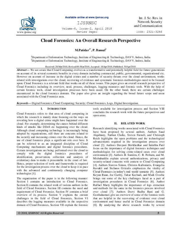 (PDF) Cloud Forensics: An Overall Research Perspective