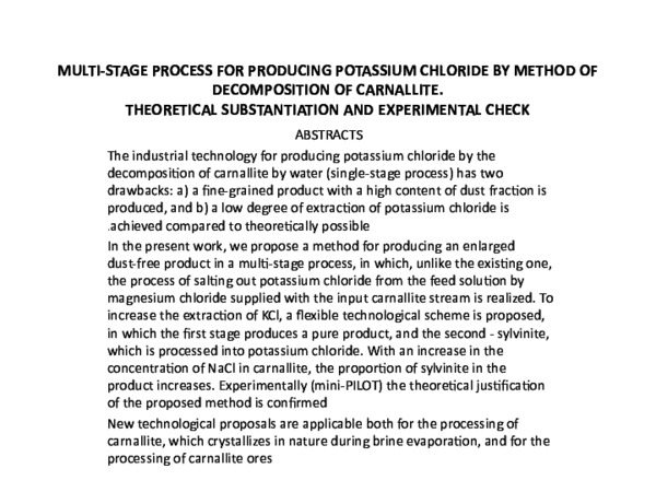 (PPT) MULTI STAGE PROCESS FOR PRODUCING POTASSIUM CHLORIDE BY METHOD