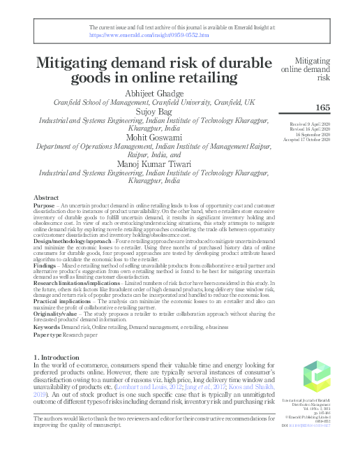 (PDF) Mitigating demand risk of durable goods in online retailing ...