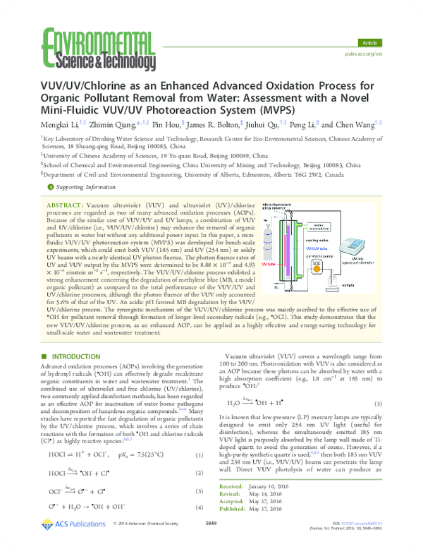 (PDF) VUV/UV/Chlorine as an Enhanced Advanced Oxidation Process for ...
